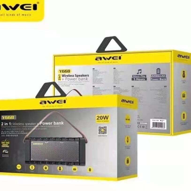 AWEI 2 IN 1 WIRELESS SPEAKER + POWERBANK 2200MAH Y668 | Shopee Malaysia