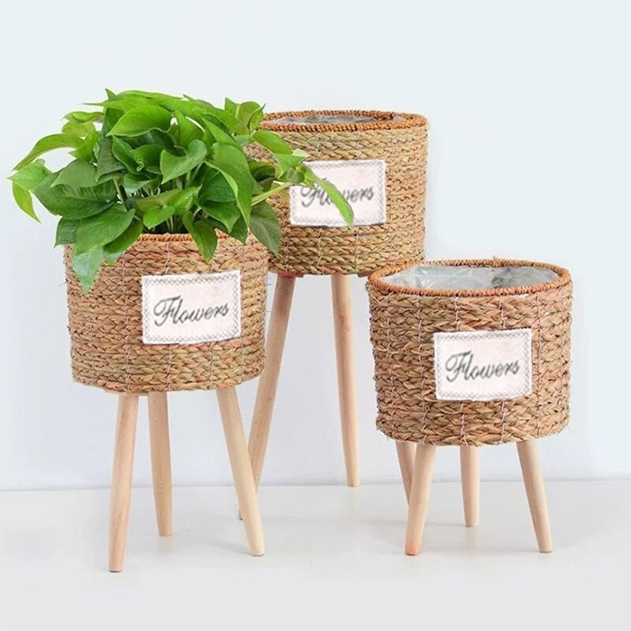Zachia 3 in 1 Pot Rack Flower Plant Pot Rattan Basket Pasu Berkaki ...