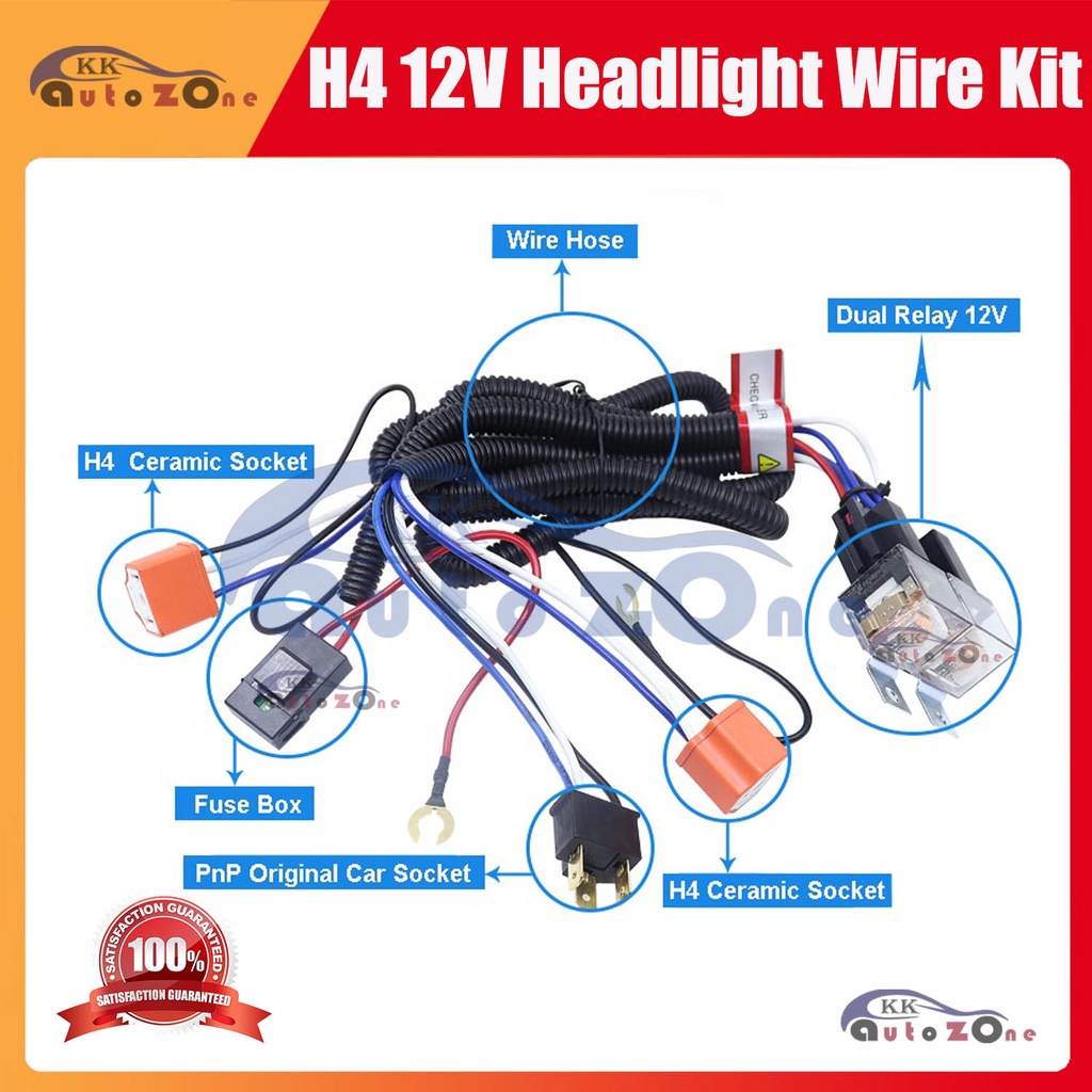Headlight Wire Kit H4 12V Head Light Relay Wiring Harness Ceramic ...