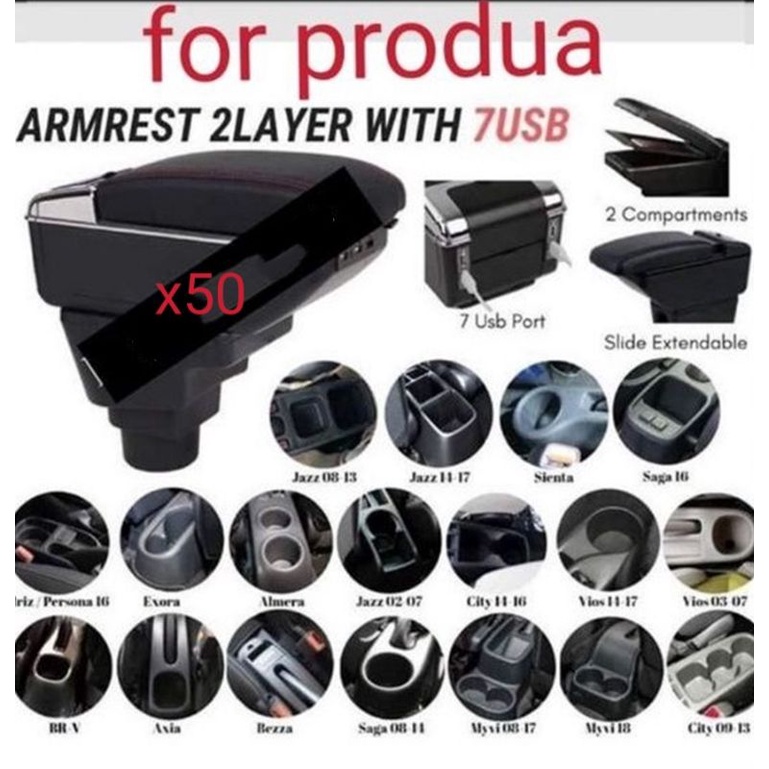 produa Arm Rest ABS PU Leather ArmRest Box Compartment USB 2Layer ...