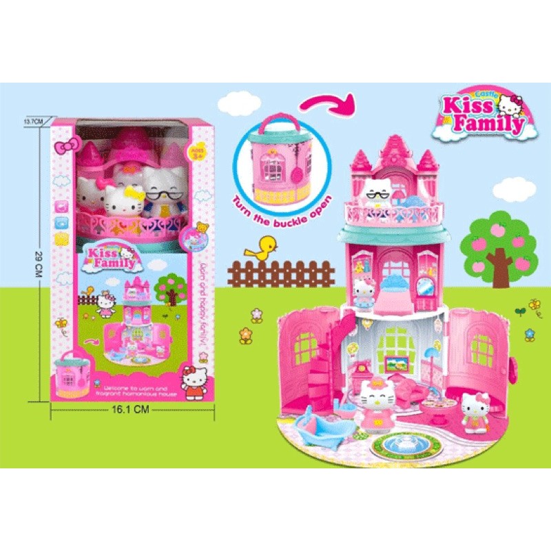 Pink Playhouse Kitty Cat/Hello Kitty 3 Layer Doll House Castle with 4 ...