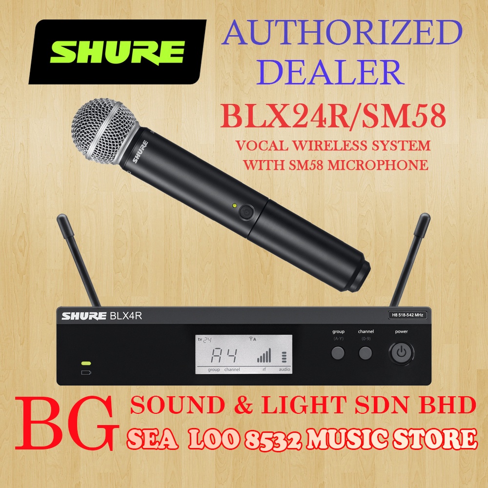 SHURE AUTHORIZED DEALER SHURE BLX24R/SM58 WIRELESS VOCAL SYSTEM WITH SM58 HANDHELD MICROPHONE ...