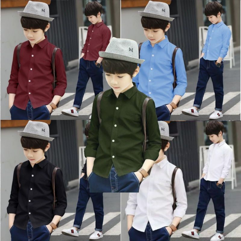 KEMEJA KATUN Boys long sleeve cotton oxford shirt | Shopee Malaysia