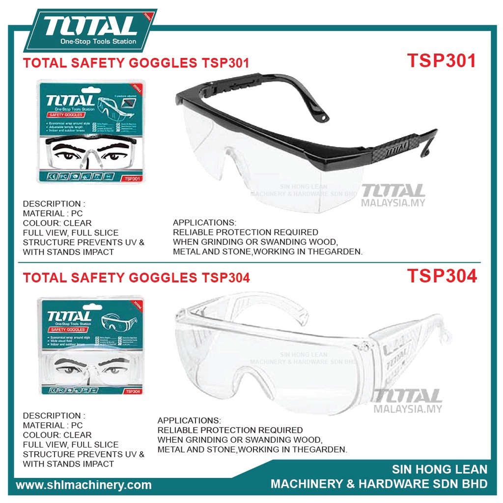 TOTAL Safety Goggles Safety Glasses TSP301 / TSP304 | Shopee Malaysia