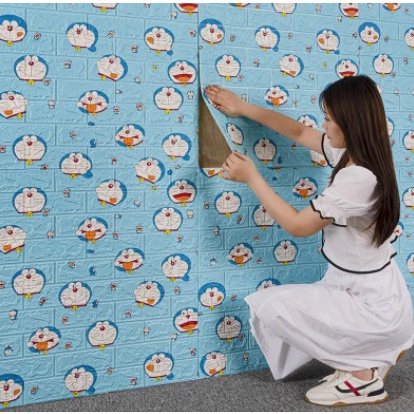 Doraemon Pattern Katie Pattern Cartoon Size 3D Brick Pattern Wallpaper ...
