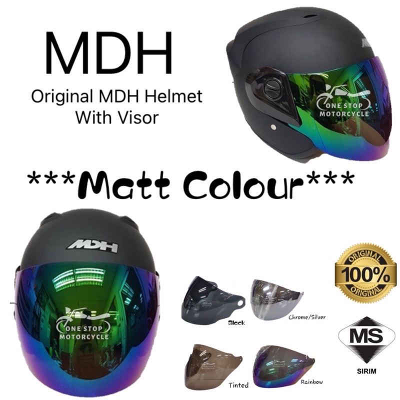 (MATT BLACK)MDH MOTOR HELMET TOPI KELEDAR MOTORSIKAL " KHI DESIGN" WITH ...