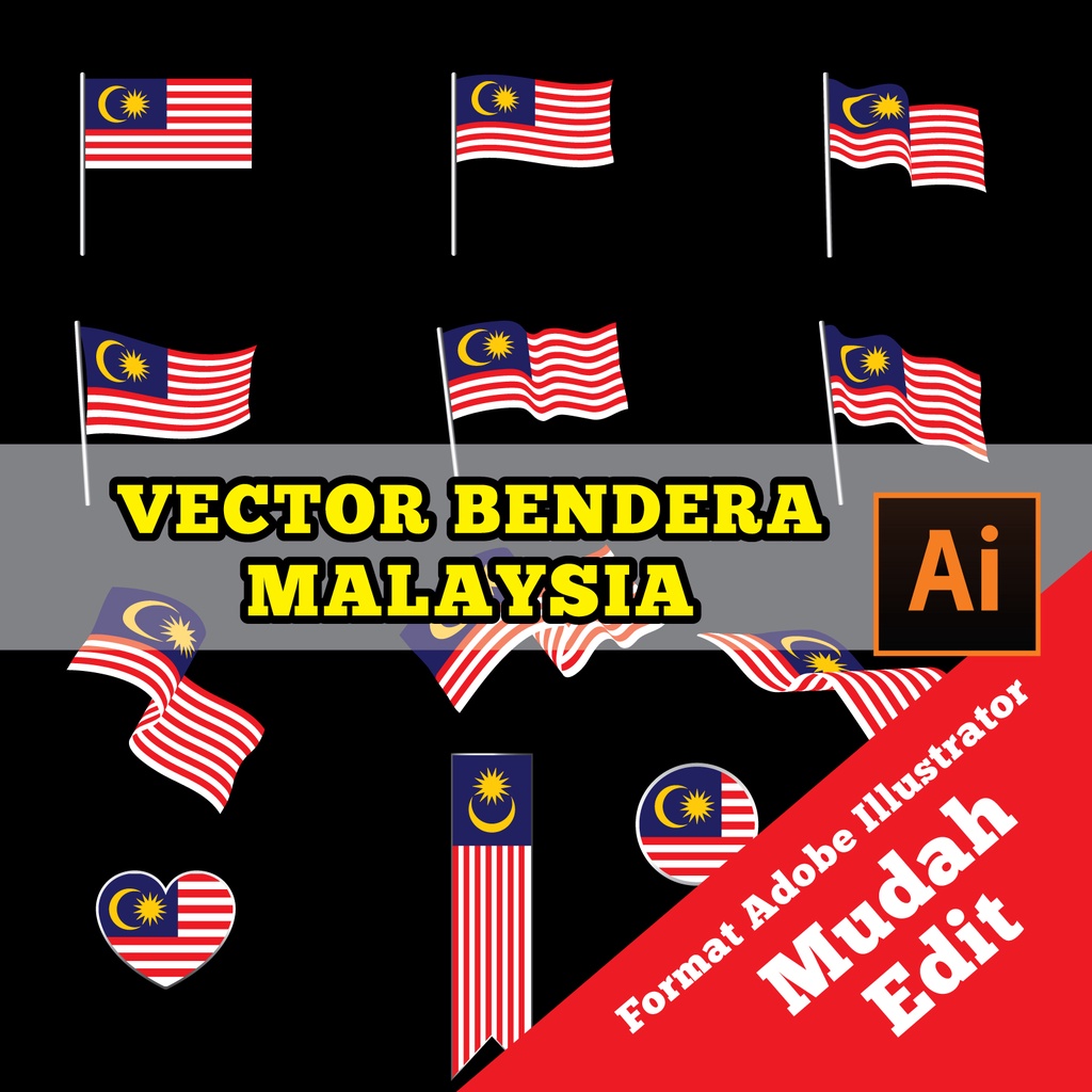 12 Vector Design Bendera Malaysia - Mudah Edit - Format Ai | Shopee ...