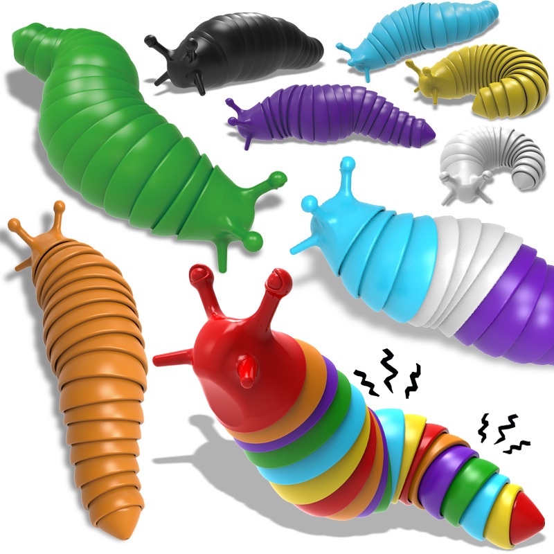 Fidget Toy 3D Printed RAINBOW Articulated Sticky Stretch Sensory Slug ...