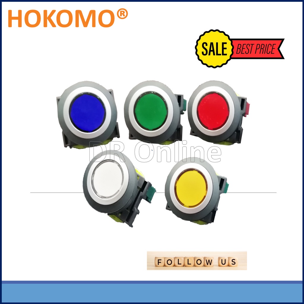 HOKOMO 22mm Push Button Switch 22mm/25mm/30mm 1NO /1NC ( B/R/Y/G/W ...