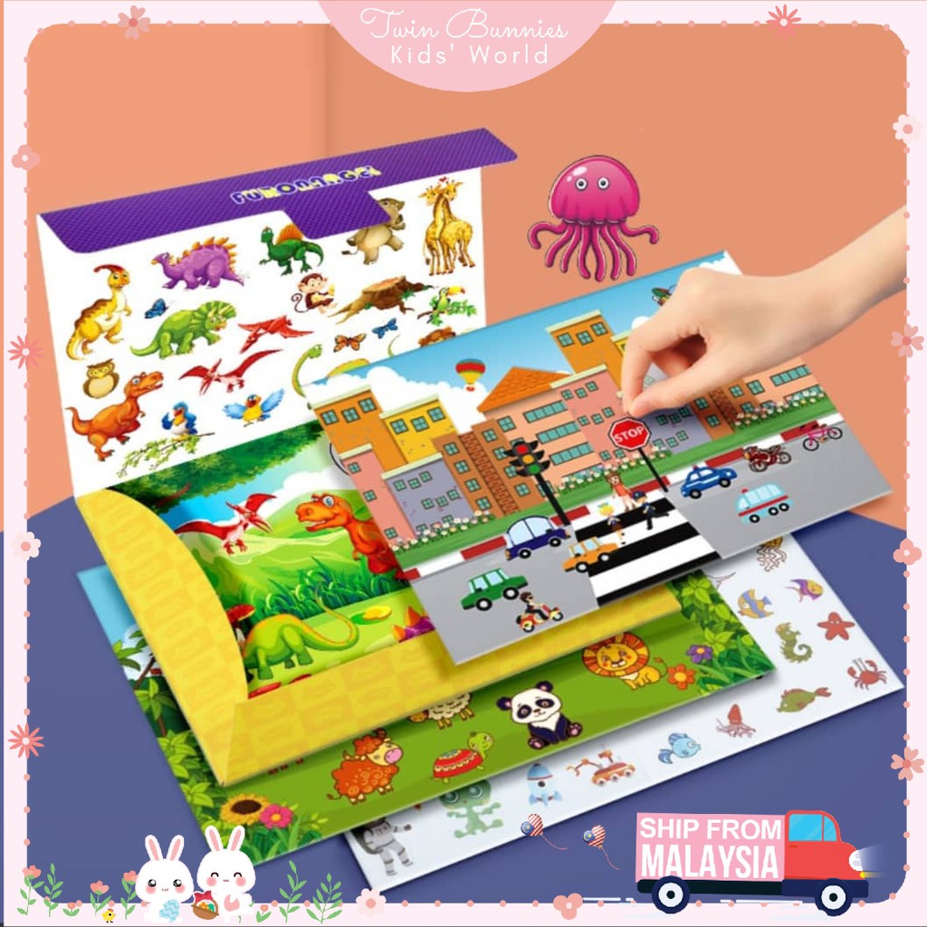 TB 5 or 6 Scenes Reusable Stickers Electrostatic Sticker Early Learning ...