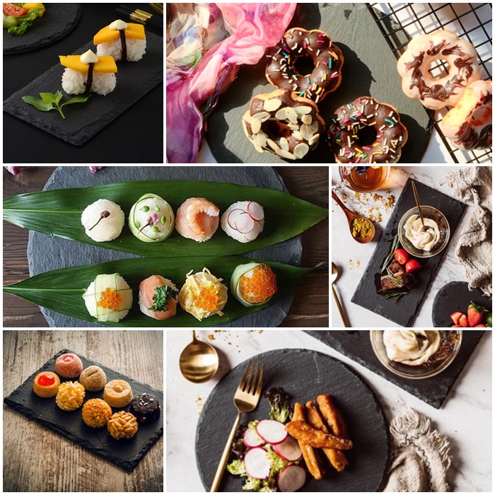 Natural Black Stone Retro Tray / Plate Displays Square, Round ...