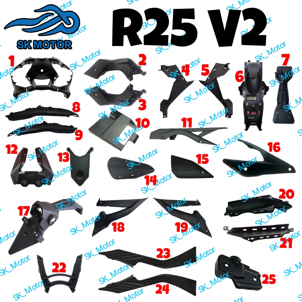 Yamaha YZF-R25 R25 NEW V2 Original Inner Cover Full Set / Kaver Hitam ...