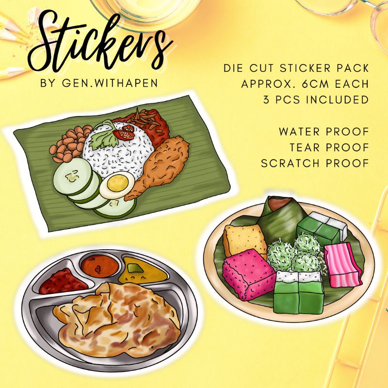 Malaysian Food Die Cut Sticker Pack (3 pcs) - Nasi Lemak, Roti Canai ...