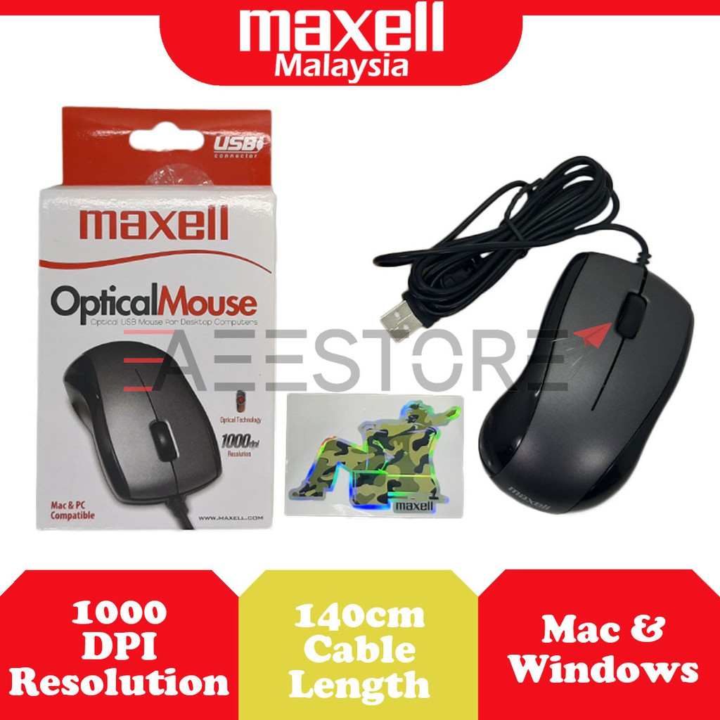 (Original) Maxell MOWR-101 1000 DPI Smooth USB Wired Optical Mouse ...