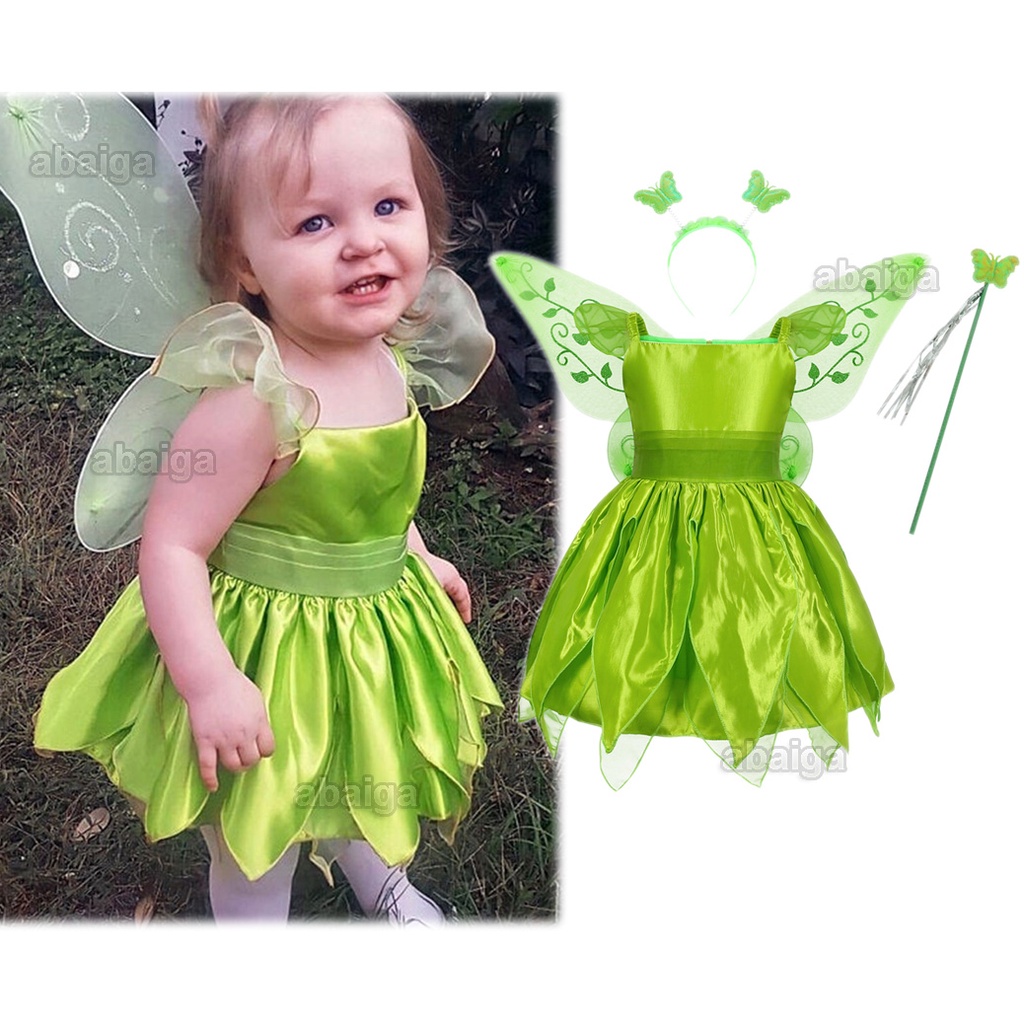 Fairy Tinkerbell Costume for Baby Girl Green Flower Fairy Tinker Bell ...