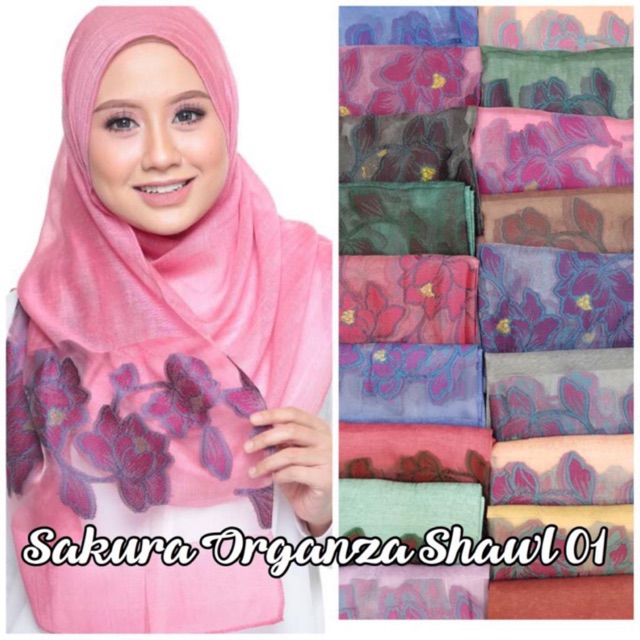 SHAWL ORGANZA BUNGA SAKURA (PILIH COLOR) | Shopee Malaysia