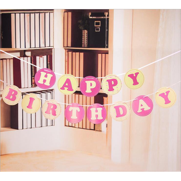 Happy Birthday Letter Bunting Banner String Flags Circle Shape Party ...