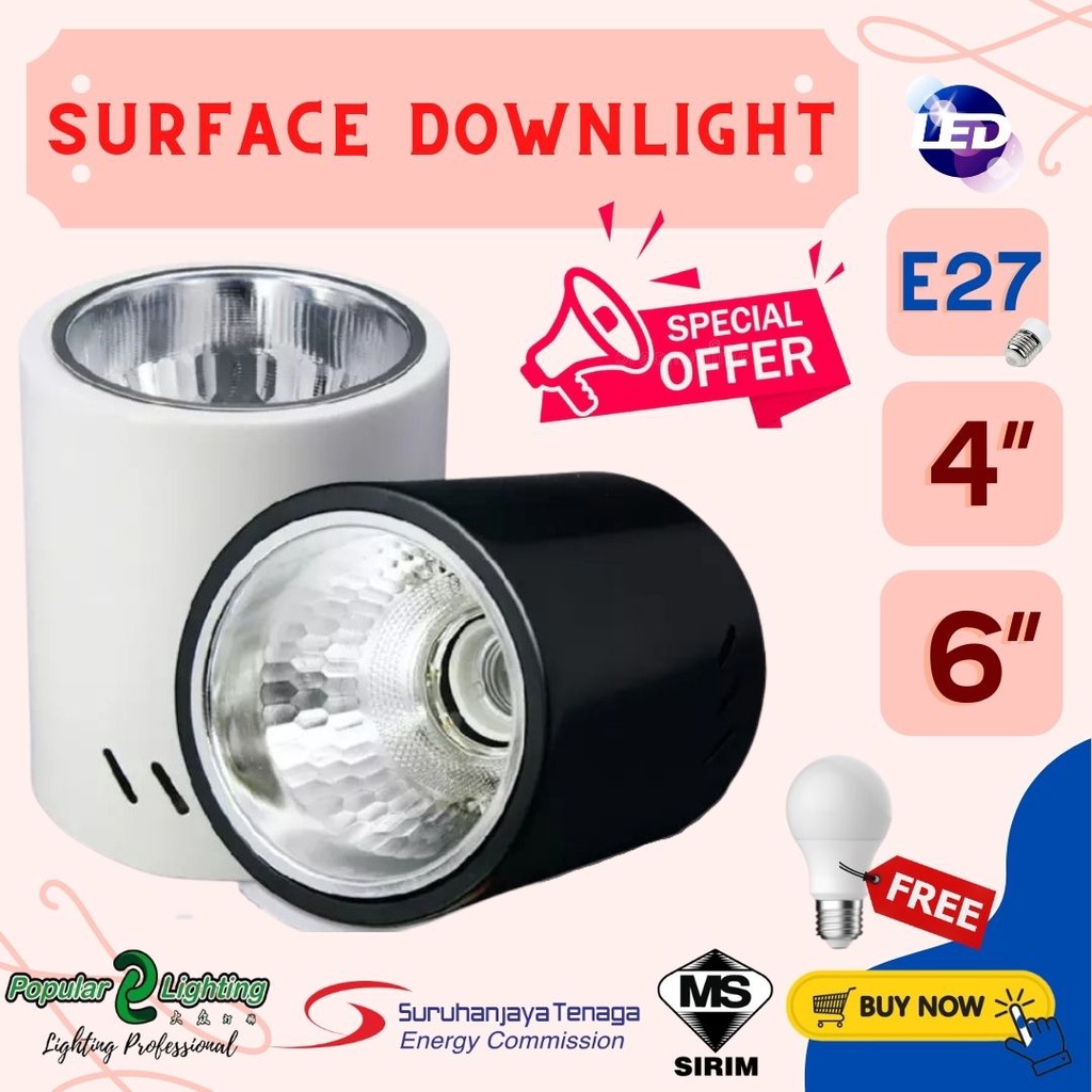 【Milo Tin】Surface Mounted Light Casing 4“ / 6" Ceiling Led (Tin Milo ...