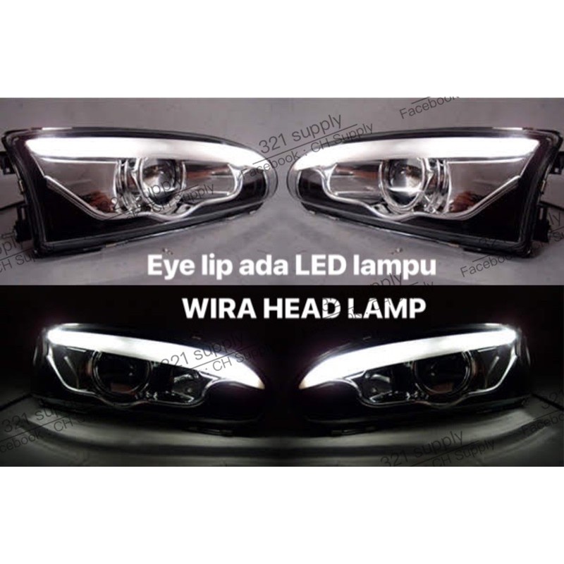 WIRA PROJECTOR HEAD LAMP NHP (Kening ada lampu LED 👍) 2pc // Fit SATRIA ...