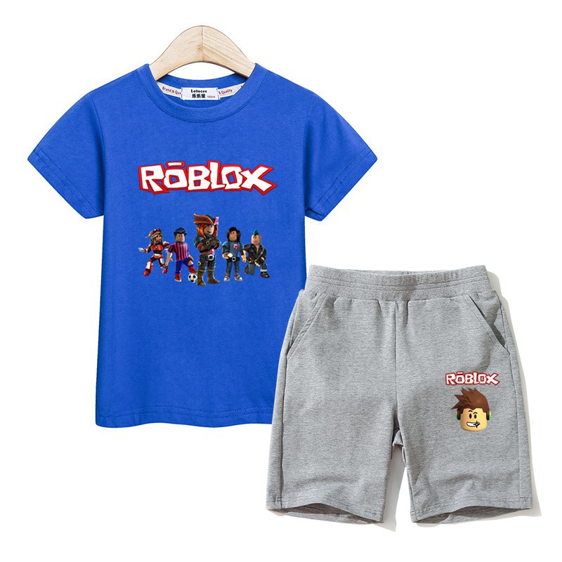 Kid summer suit top+pant Roblox Boy 2pcs Set short sleeved top shorts ...