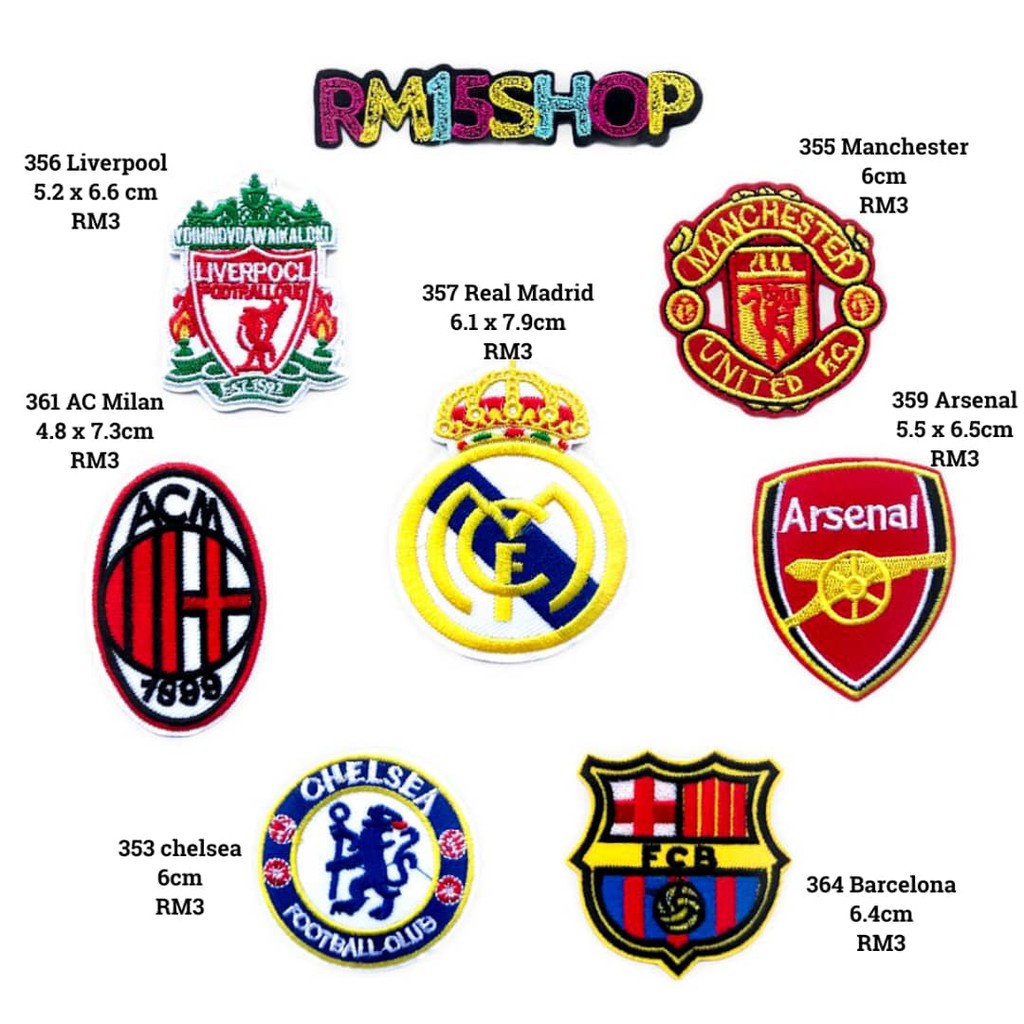 🇲🇾 Iron On patches Football Team Logo Manchester Arsenal Liverpool ...