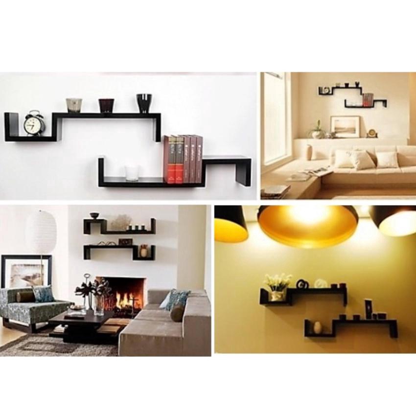 [READY STOCK] Set of 2 'S' Shape Wall Mounted Shelves (Black Walnut ...