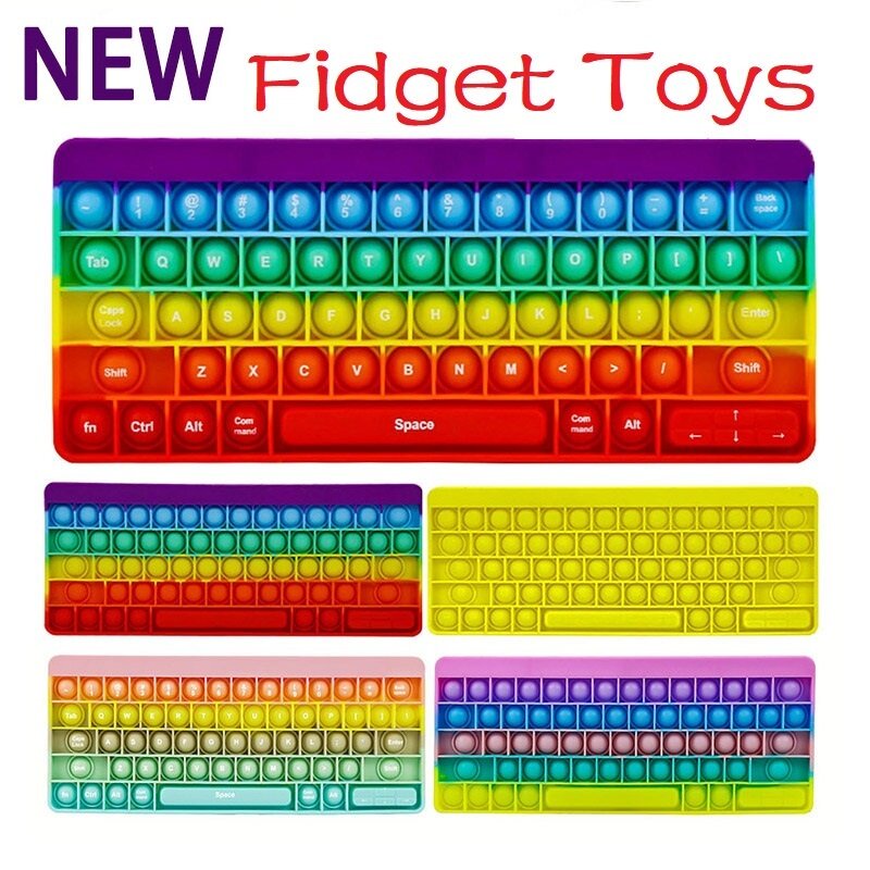 Rainbow Keyboard Pop It Push Fidget Toys Bubble Popit Soft Squishy ...