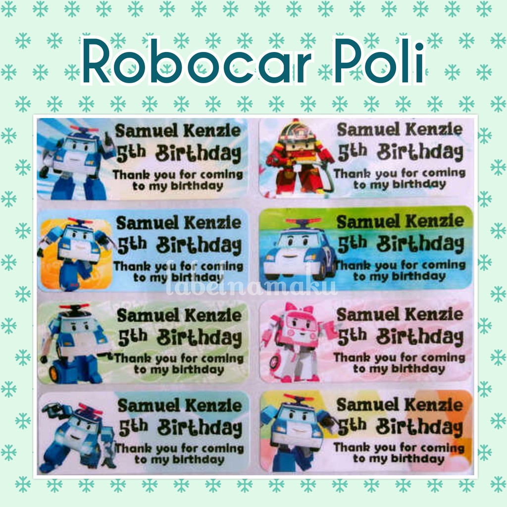 [Mini Set] Robocar Poli - Waterproof Name Label Sticker - Waterproof ...