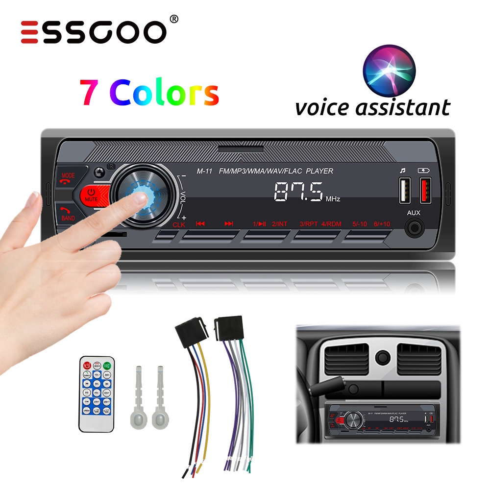 ESSGOO Car Stereo Radio Single 1 Din MP3 Bluetooth Player 7 Colors Light Support FM/USB/TF/AUX ...