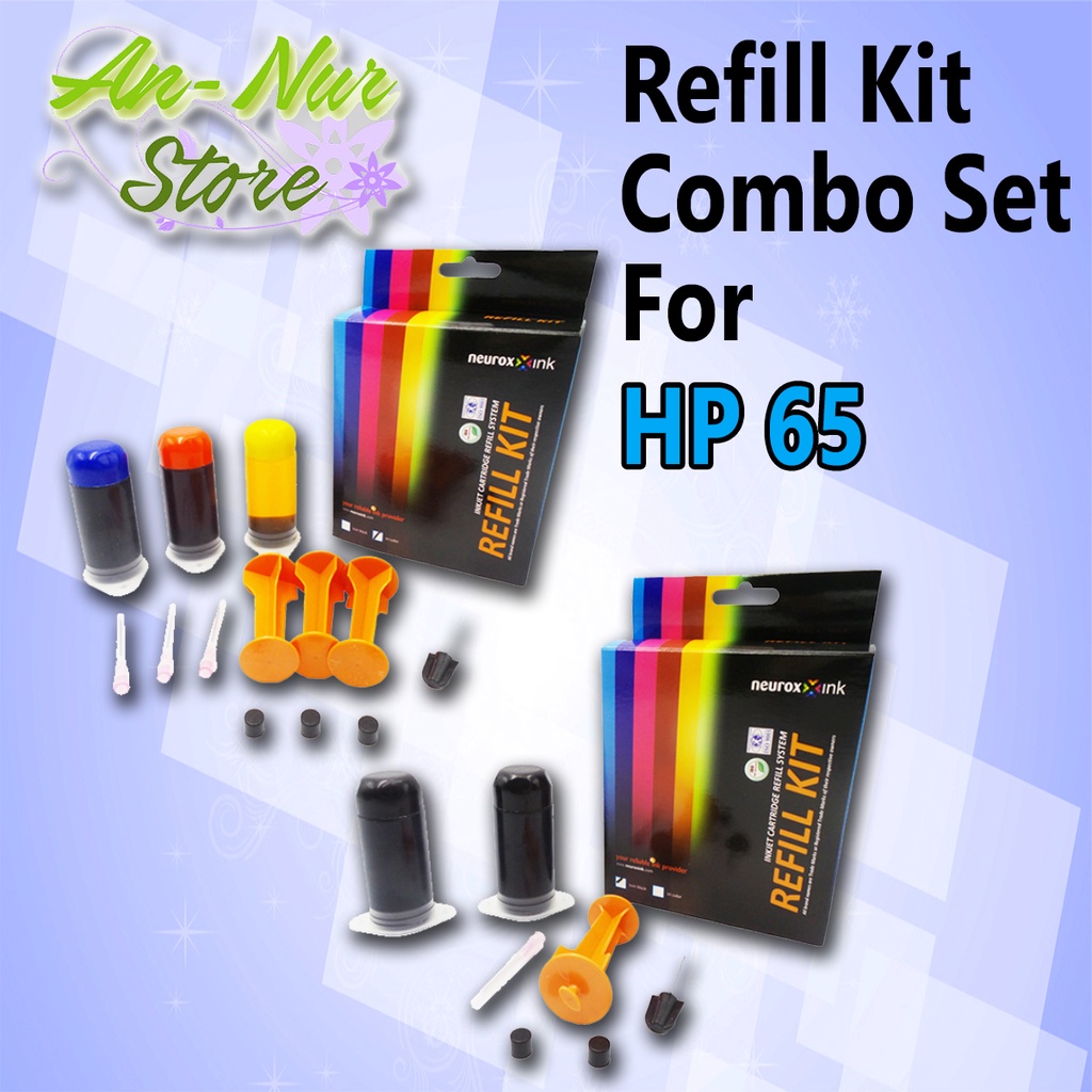 Neurox Ink Refill Kit Combo (Black+Colour) HP 65BK and HP 65CL for ...