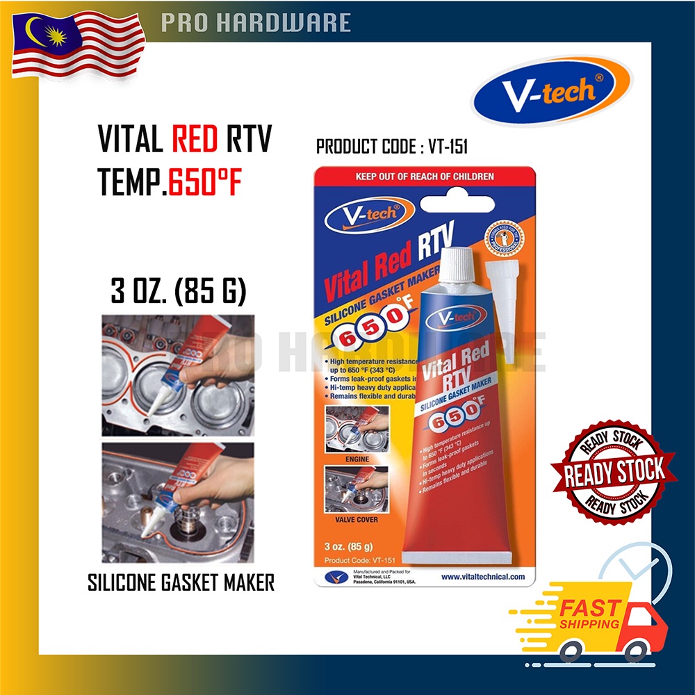 V-Tech VT-151 Vital Red RTV Silicone Gasket Maker -85gram / 100% Fresh Stock | Shopee Malaysia