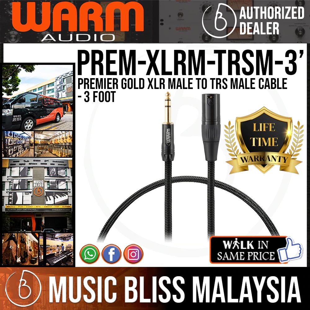 Warm Audio Premier Gold XLR Male to TRS Male Cable - 3-foot (Prem-XLRm ...
