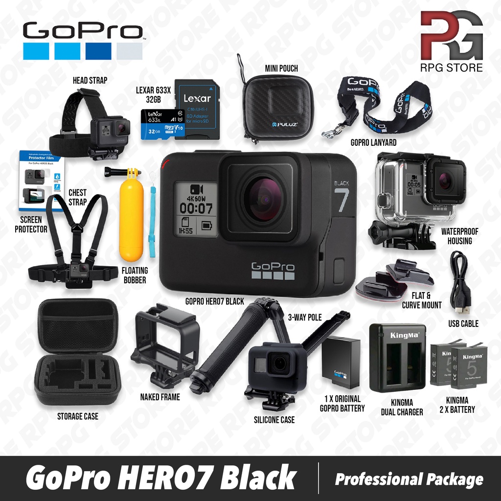 GoPro HERO7 / HERO 7 Black 12MP 4K60 Hypersmooth Action Camera Package ...