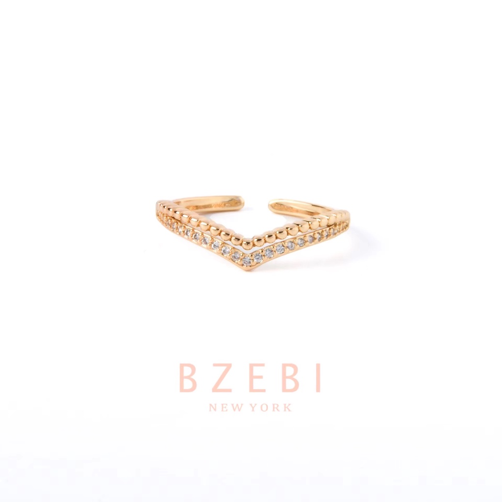 BZEBI Gold V Ring V Shape Rings Adjustable Full Diamond Unique Design ...