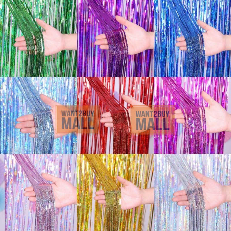 🇲🇾 🏆 Foil Rain Curtain Metallic Birthday Wedding Balloon Festival Wall ...