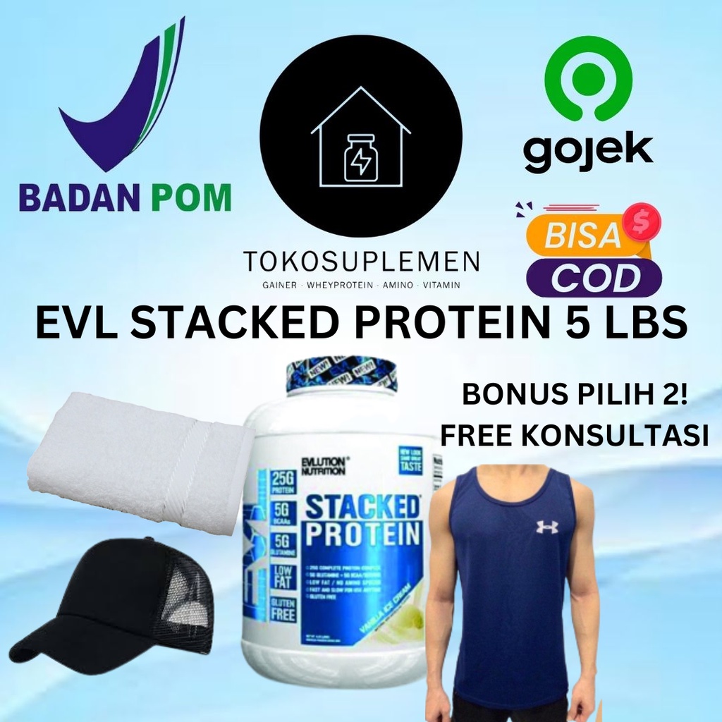Evl STACKED PROTEIN 5lb 5lbs Time Release PROTEIN Whey PROTEIN Evlution ...