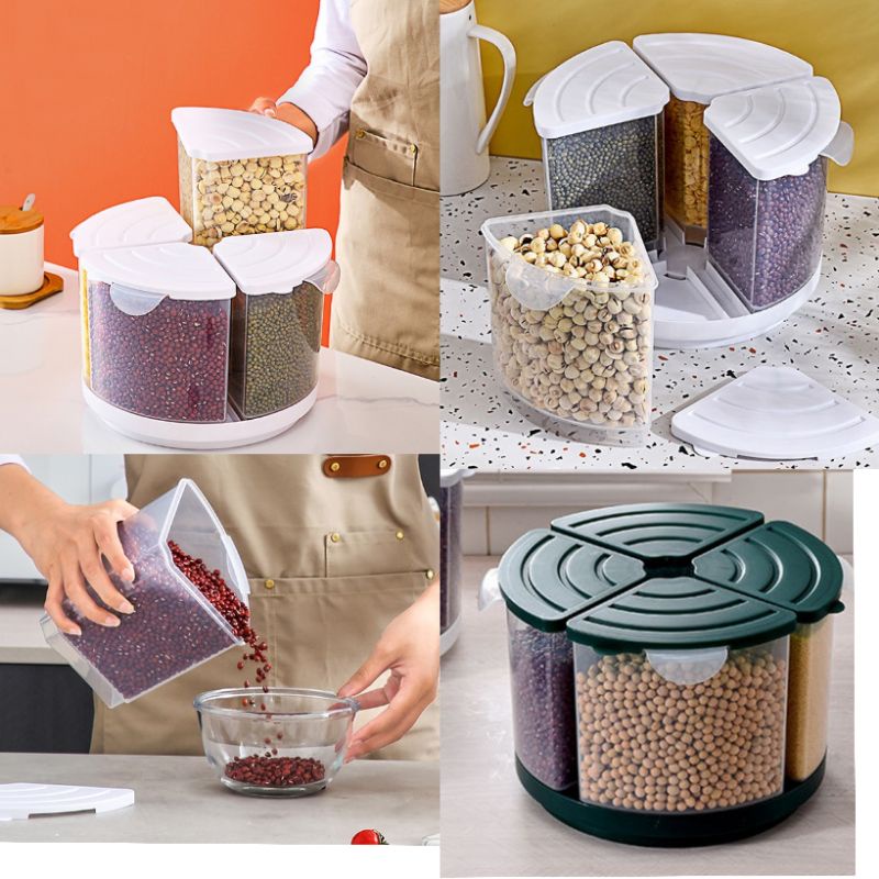 Kitchen Rotary Quadrant Sealed Food-Grade Transparent Grain Tank food ...