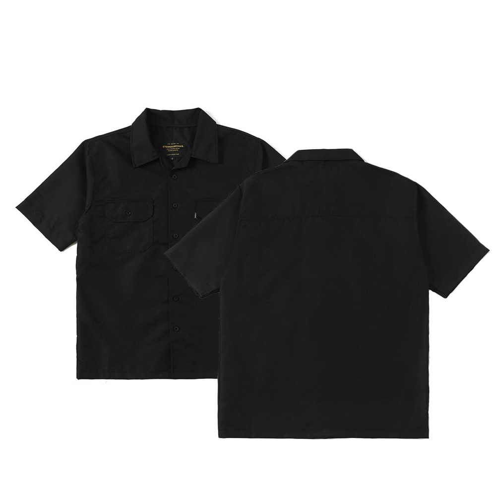 KEMEJA HITAM Eternalworks STONE WORKSHIRT BLACK - Short Sleeve Shirt ...