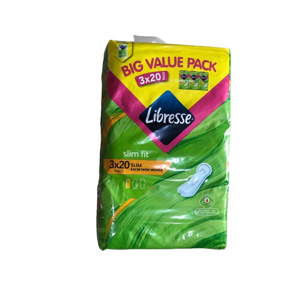 Libresse Pads Slim Sanitary Pads 24cm (Non Wings) Value Pack (3x20s ...