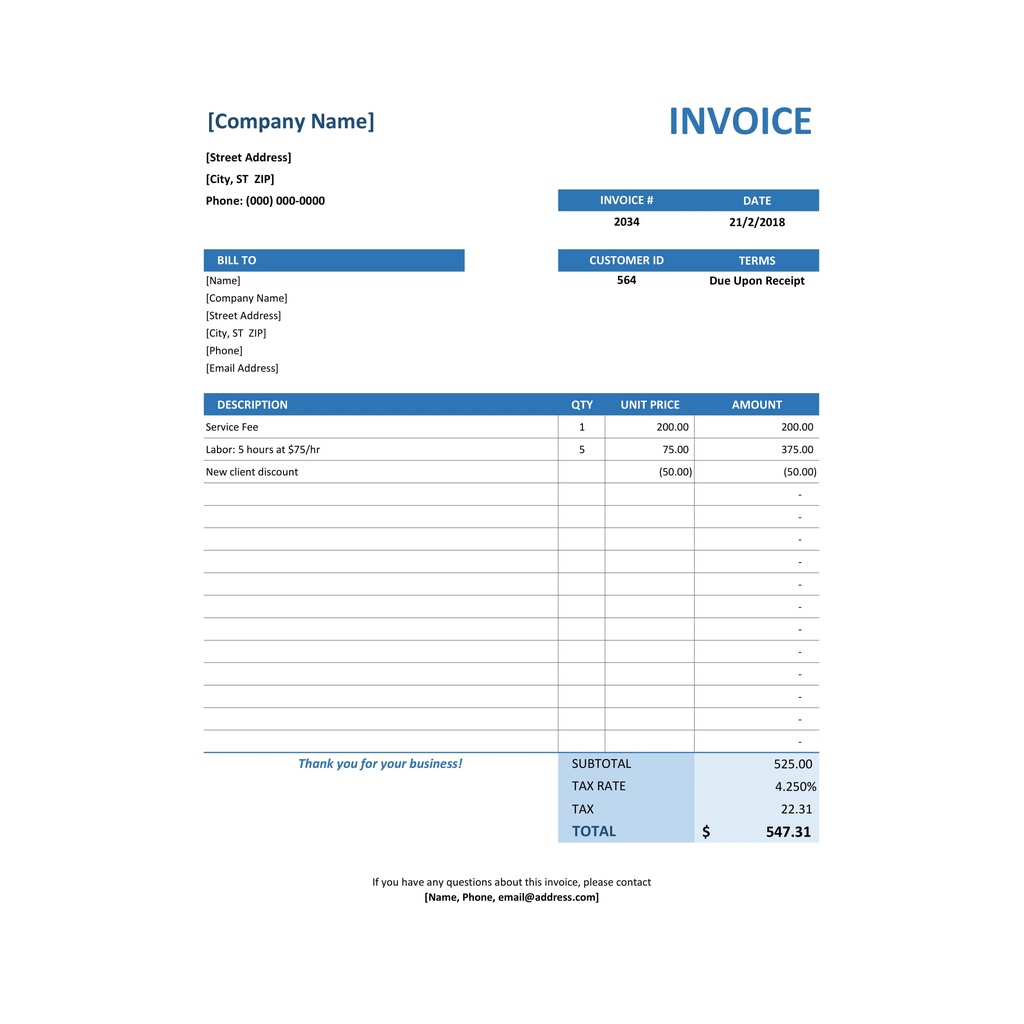 template invoice quotation receipt microsoft excel business purpose ...