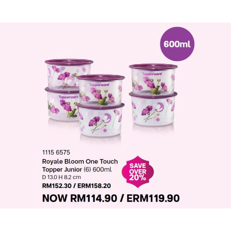 Tupperware URoyale Bloom One Touch Topper Junior (6) 600ml | Shopee Malaysia