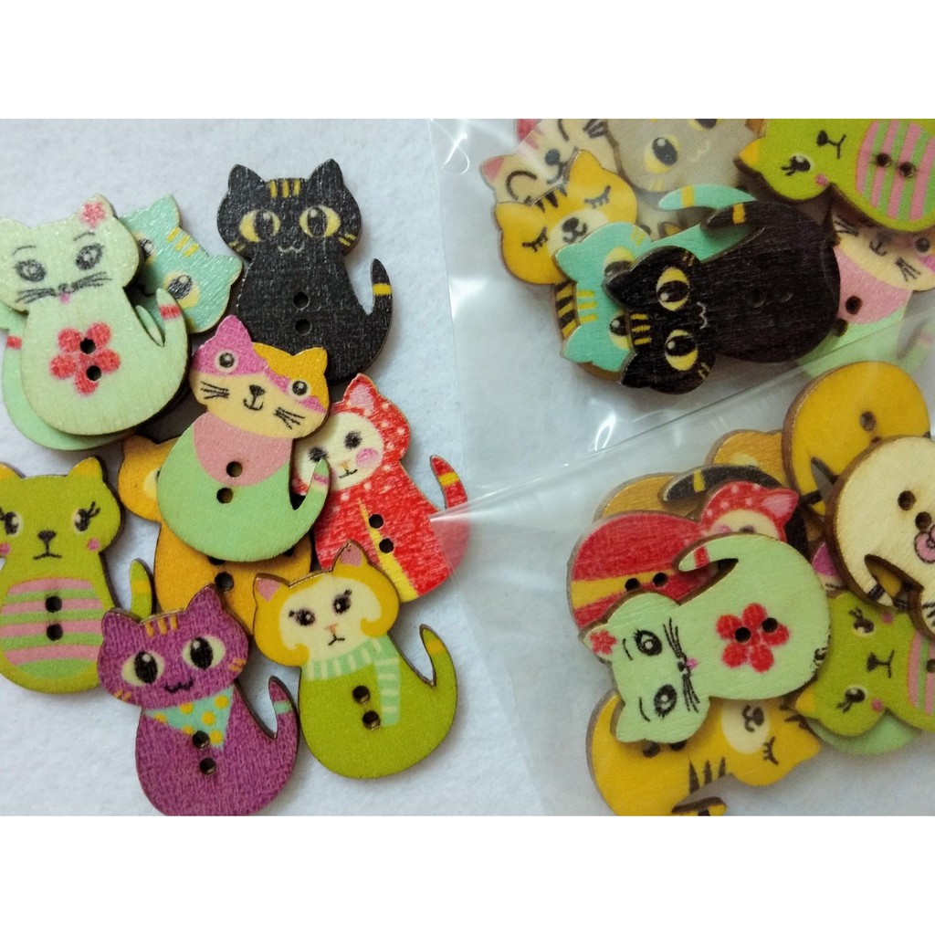 WOODEN BUTTON CAT MIX 3CM | Shopee Malaysia
