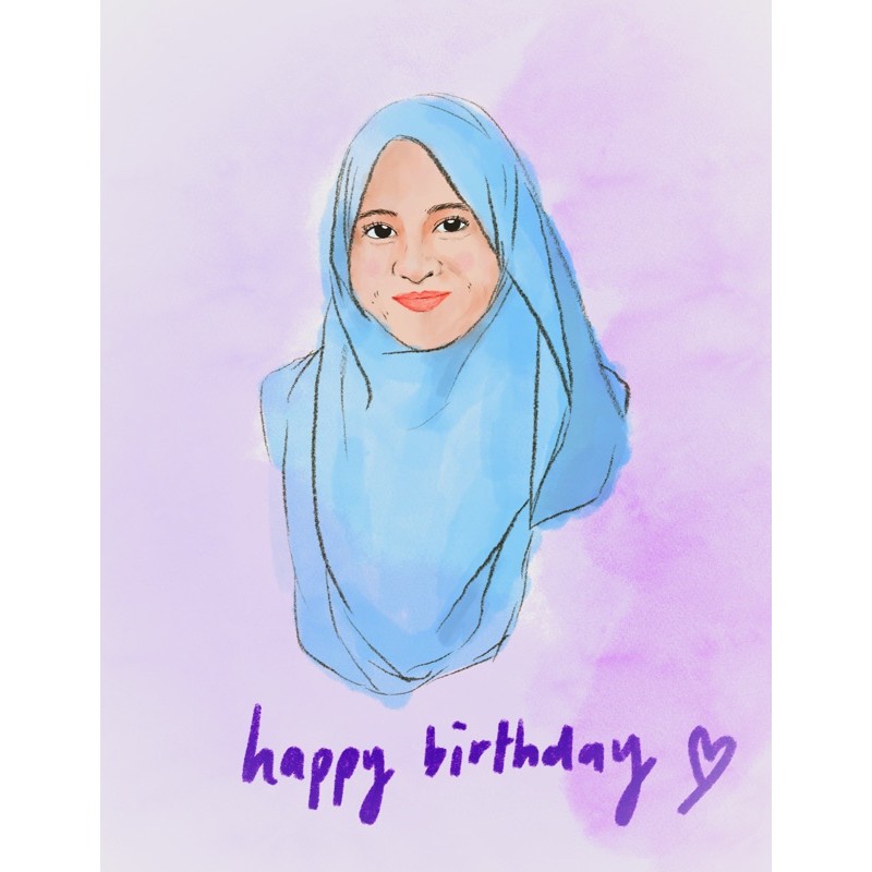 Customisable drawing Malay girl couple photo for anniversary, birthday ...