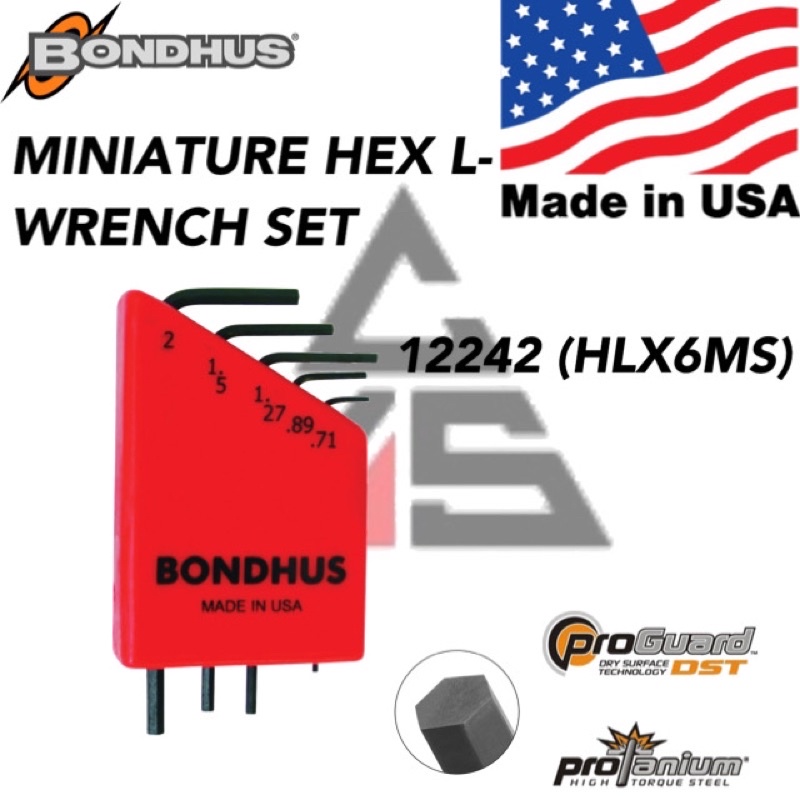 (100% USA) BONDHUS MINIATURE HEX L-WRENCH SET / MINI ALLEN KEY SET 5 PC ...