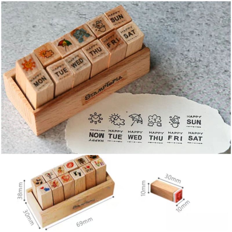 Alphabet Wooden Stamp Chop Set DIY Scrapbook Journal Gift Ink Pad ...