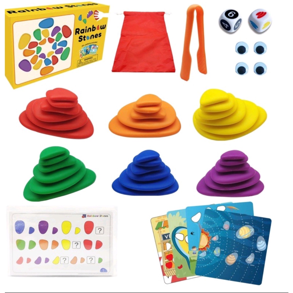 36pcs Rainbow Pebbles / Stone - Montessori Education Toy (Color Sorting ...