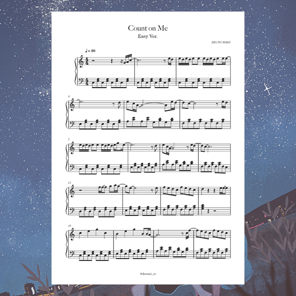 Count on Me Bruno Mars Easy Version Popular Song Piano Sheet Music 🪐 ...