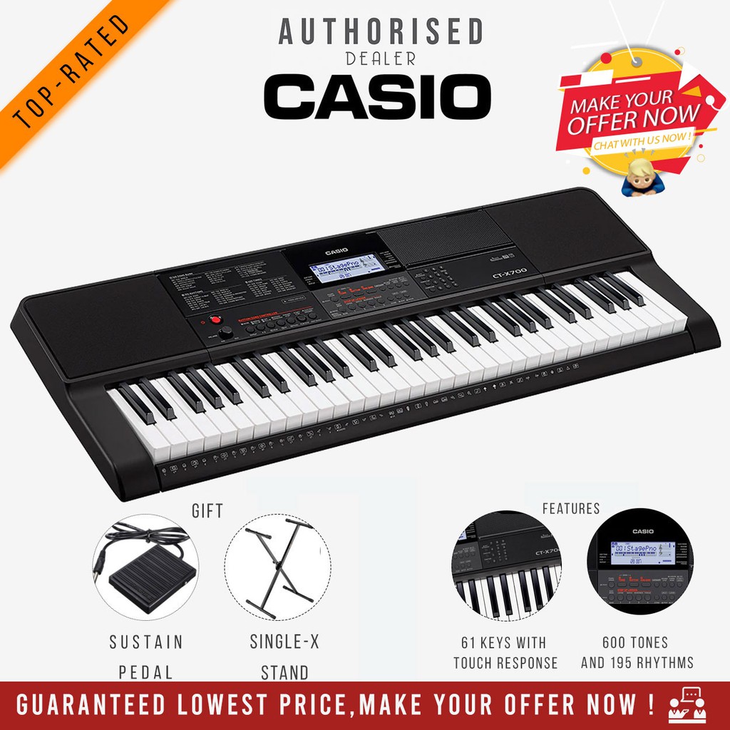 CASIO CT-X700 61-KEYS PORTABLE KEYBOARD WITH KEYBOARD STAND & SUSTAIN ...