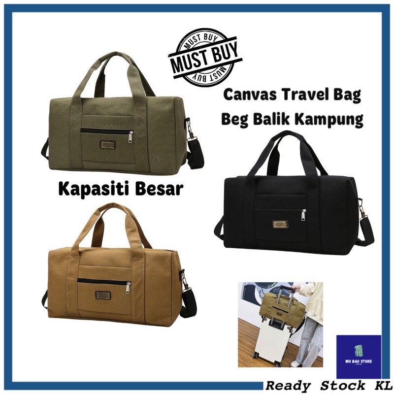 Canvas Beg Balik Kampung Travel Bag Canvas Tebal Kapasiti Besar Beg ...