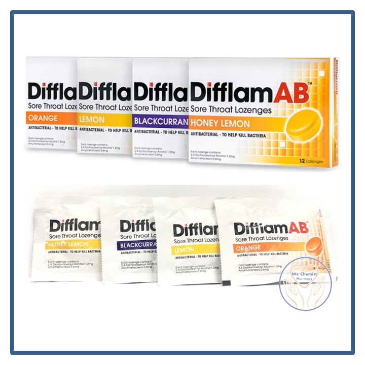 DIFFLAM AB LOZENGES (ORANGE / BLACKCURRANT / LEMON / HONEY LEMON) 6'S ...